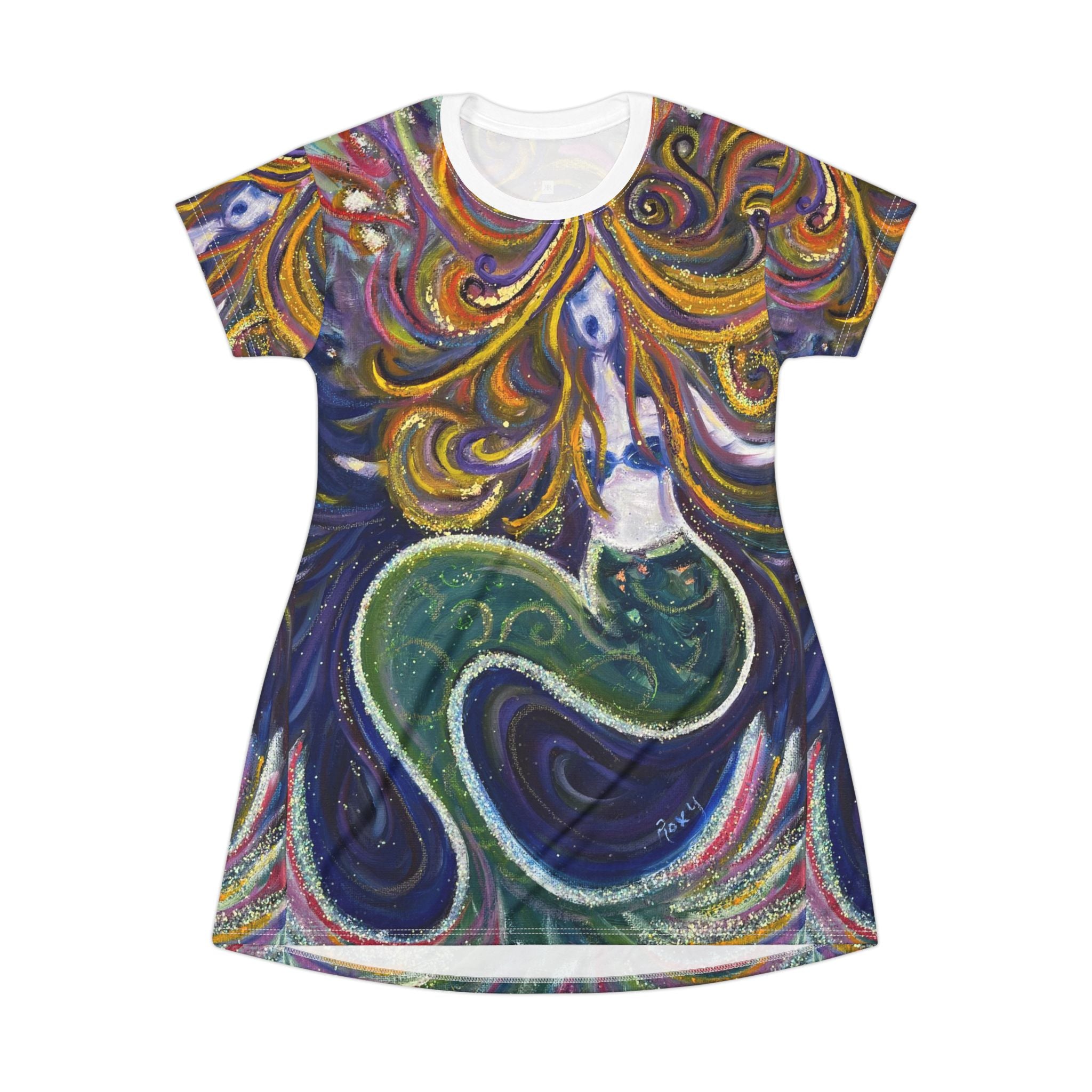 T-Shirt Dress (AOP)-The Screaming Siren-Mermaid – Roxy Rich Fine Art