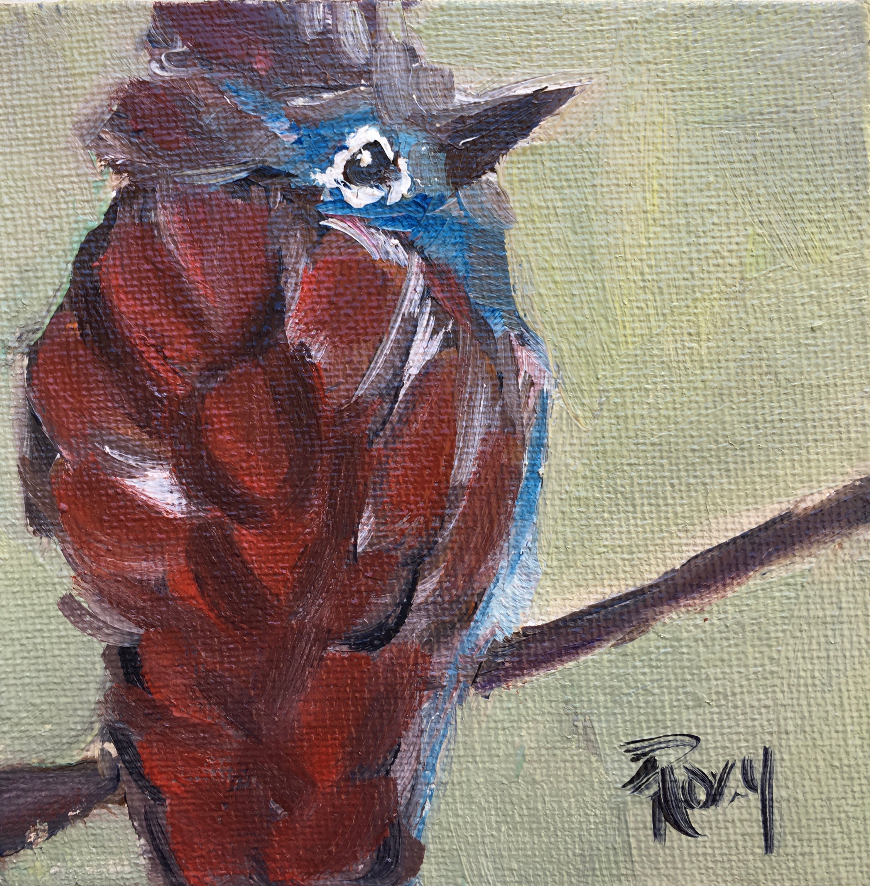 Fluffy Rust colored Bird Original Oil Painting Framed – Roxy Rich Fine Art